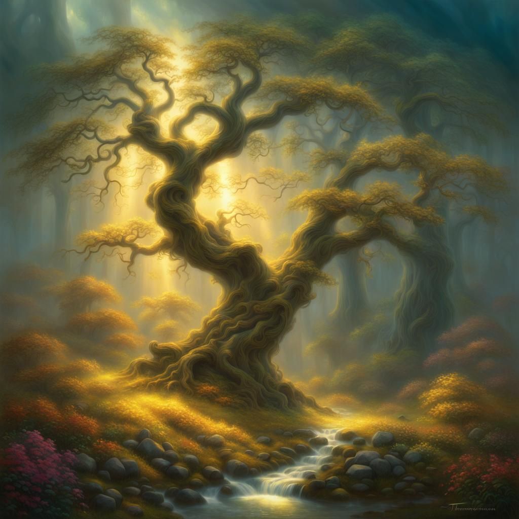A entwined tree of gold. High resolution. - AI Generated Artwork ...