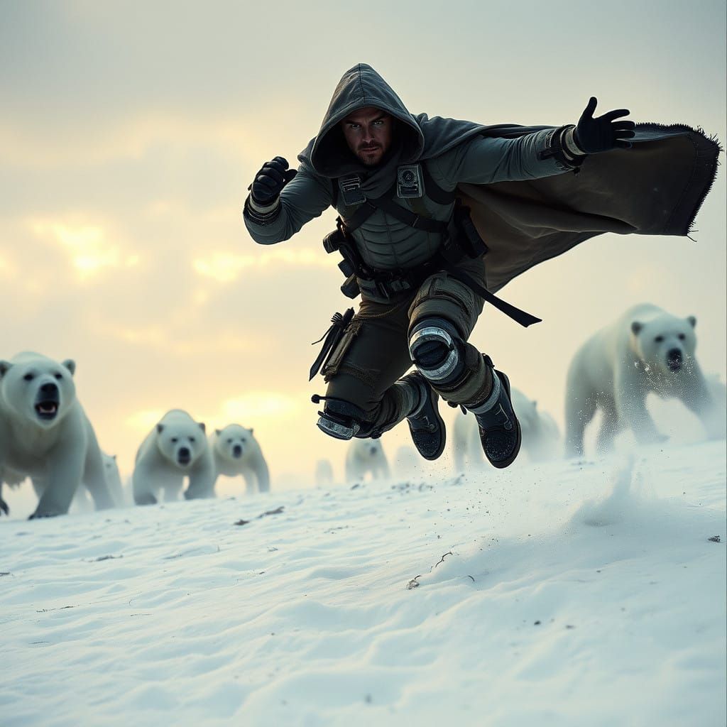 Heroic Warrior Battles Mutant Polar Bears in a Fri... - AI Art