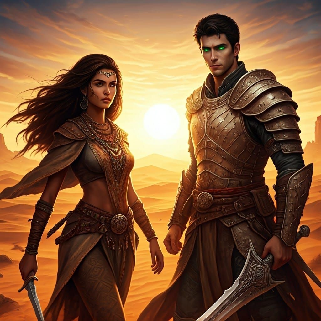 Young Warrior Maiden Faces Dashing Knight in Majes... - AI Art
