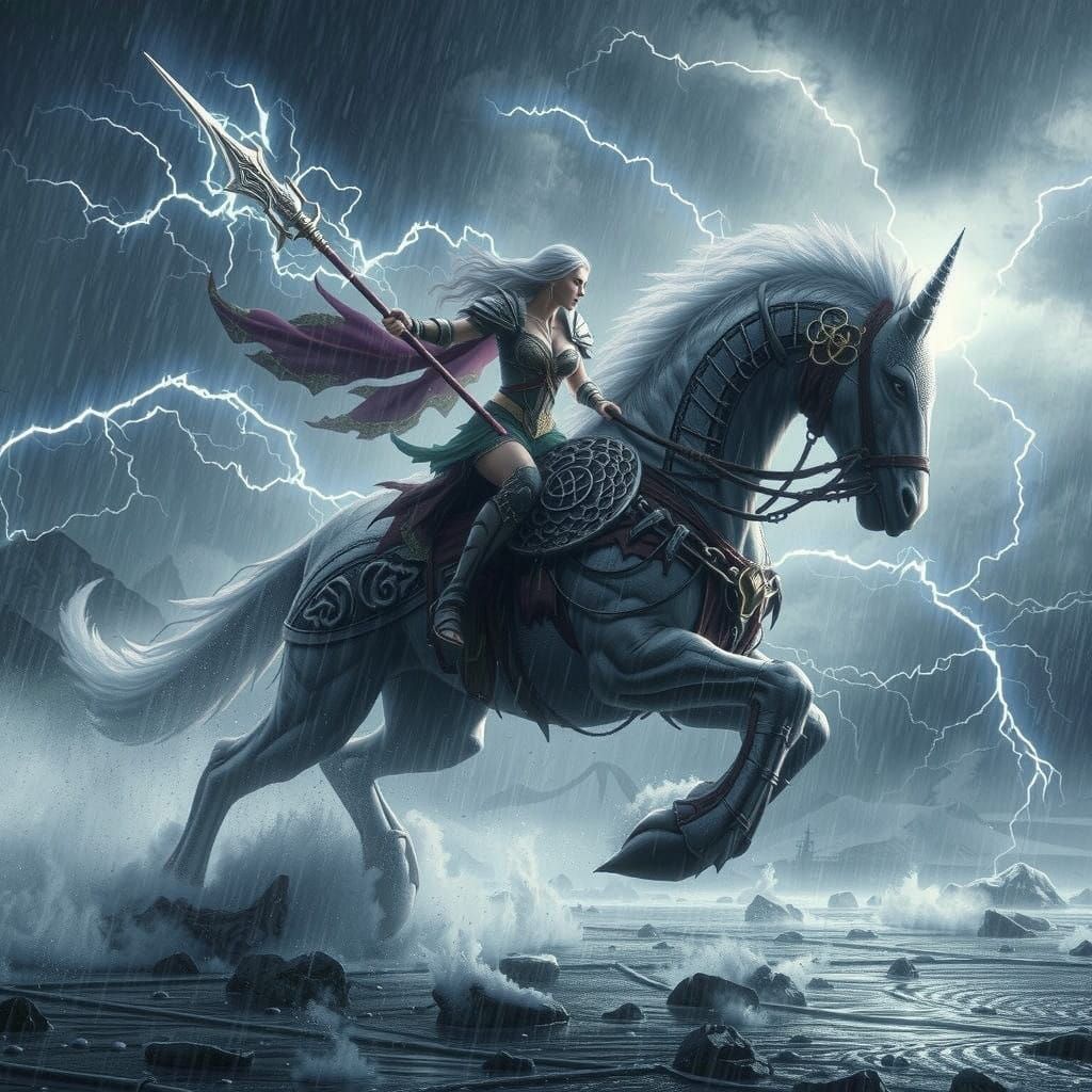 Dark ages huntress riding combat Unicorn