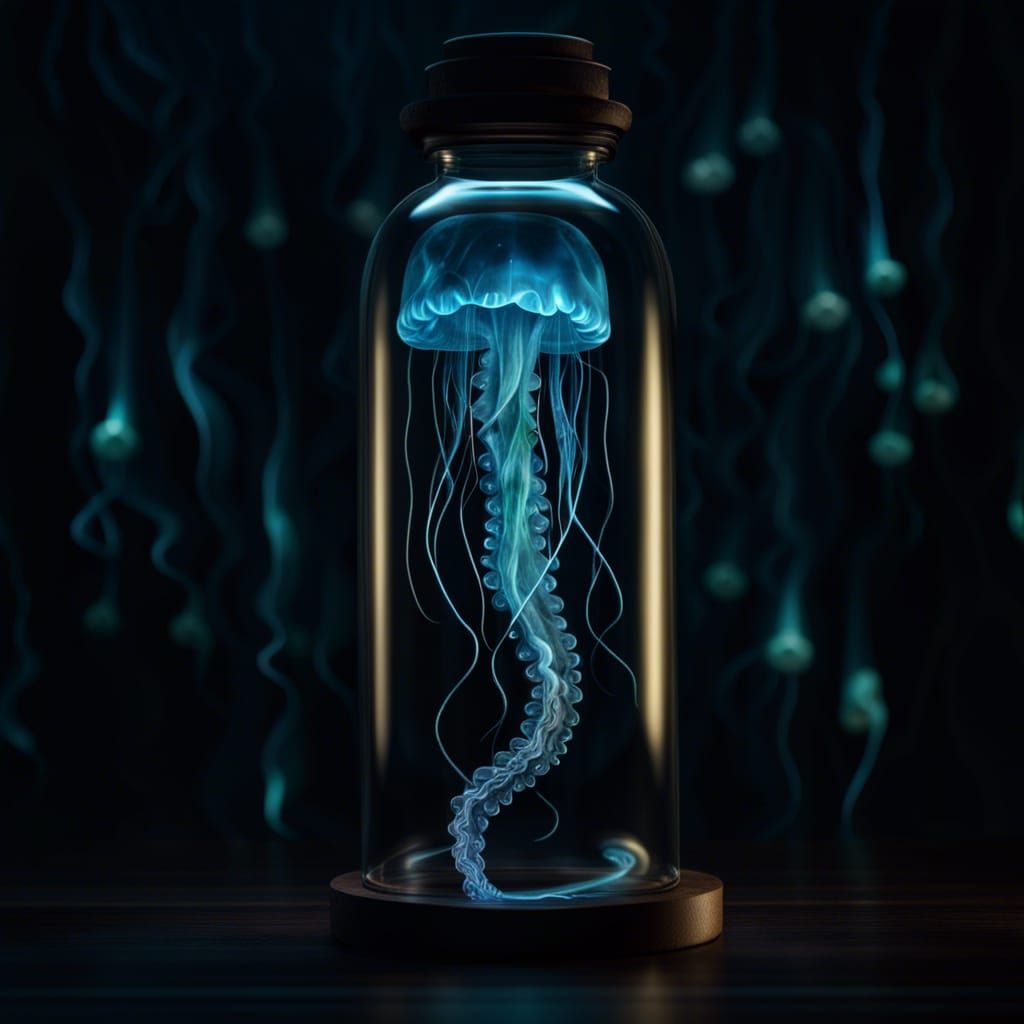 jellyfish in a bottle - AI Generated Artwork - NightCafe Creator