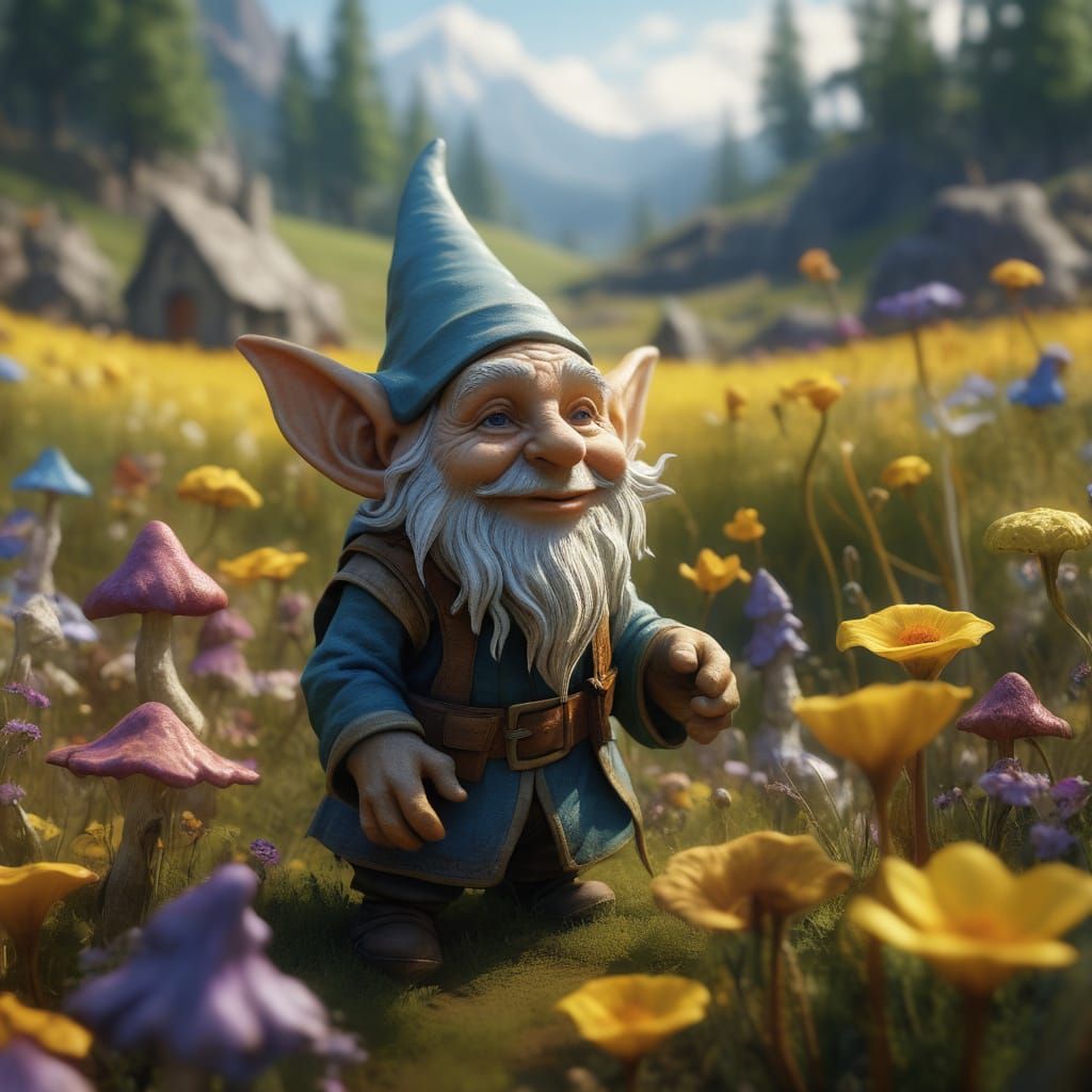 Whimsical Gnomes Dance Among Vibrant Blooms in a F... - AI Art