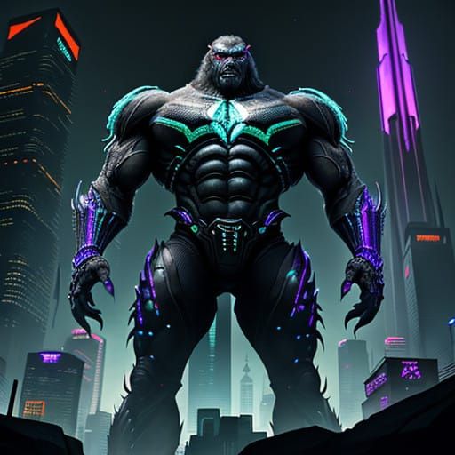 Cyberpunk Hybrid Creature Emerges in Neon Metropol... - AI Art