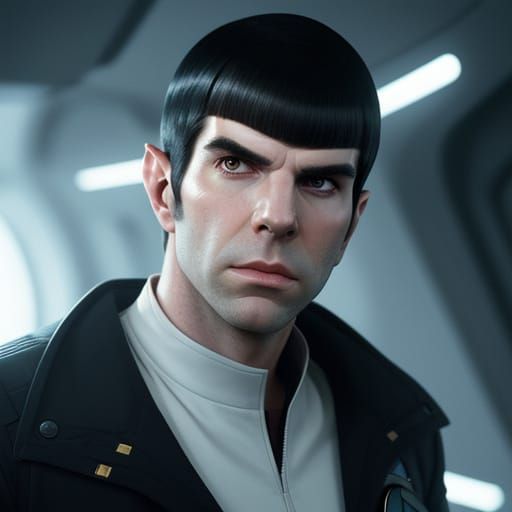 Portrait of actor Zachary Quinto as Mr Spock aboard the USS Enterpris