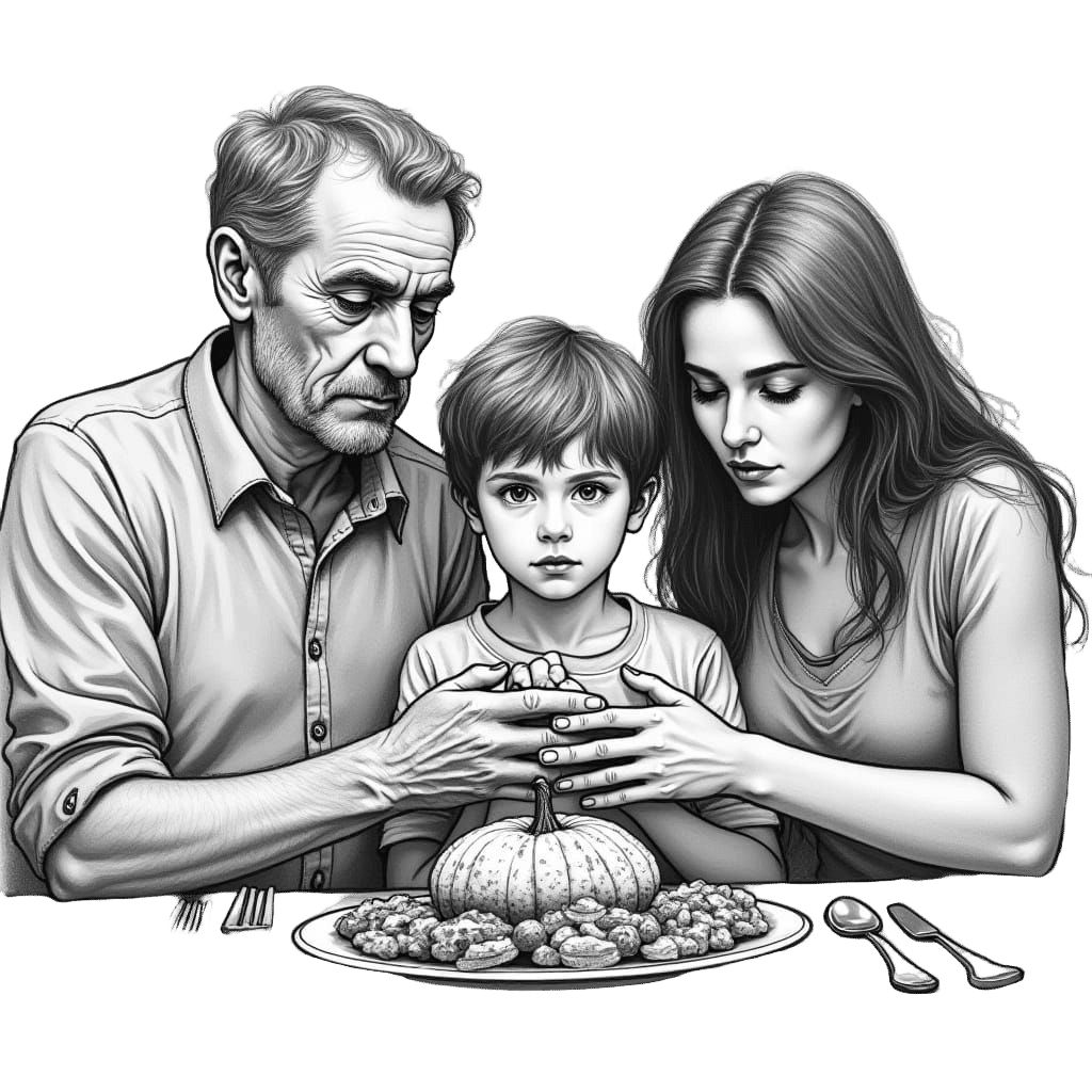 Intimate Family Moment Captured in Hand-Drawn Blac... - AI Art