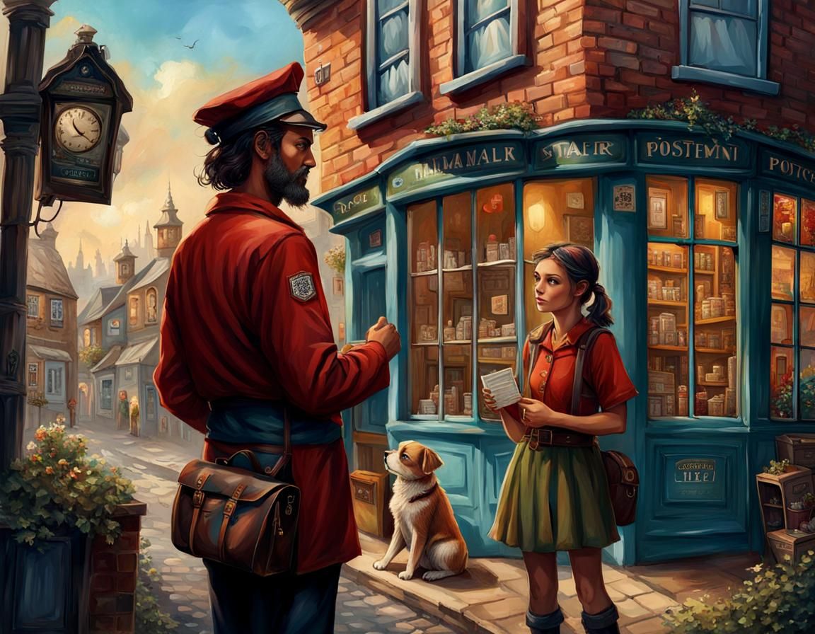 Tilly and the postman #2 - AI Generated Artwork - NightCafe Creator