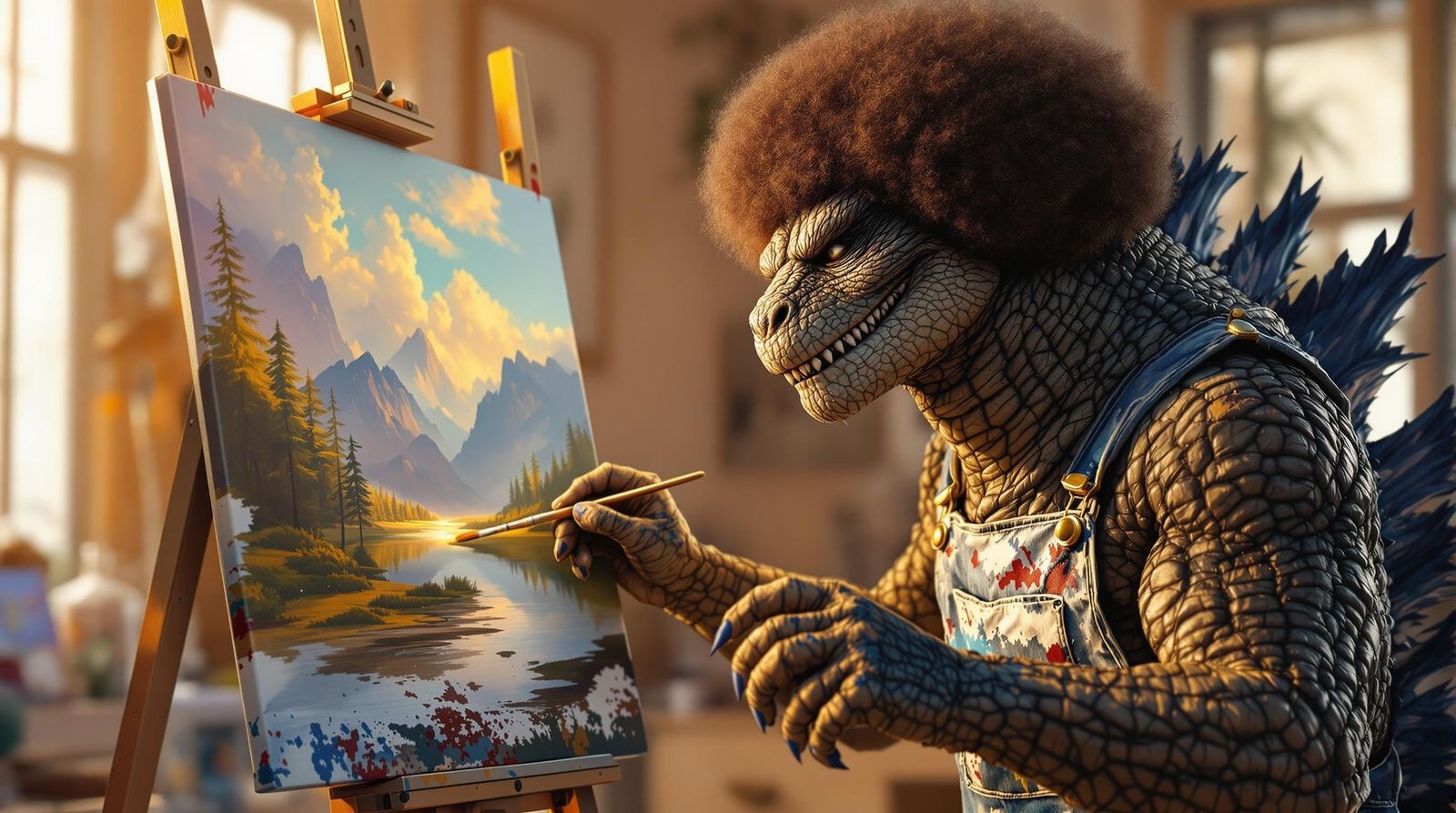Rosszilla - Godzilla Paints in His Studio as Bob Ross