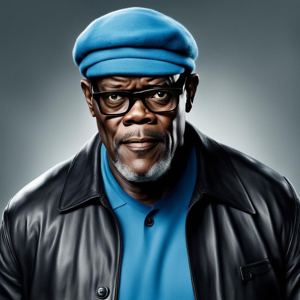 Samuel L. Jackson with a skyblue t-shirt and hat - AI Generated Artwork ...