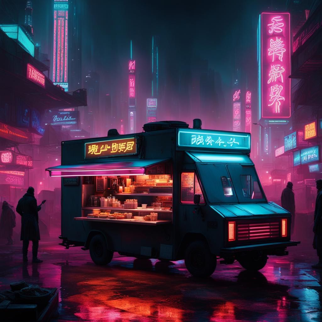 Food truck in the univers of blade runner - AI Generated Artwork ...