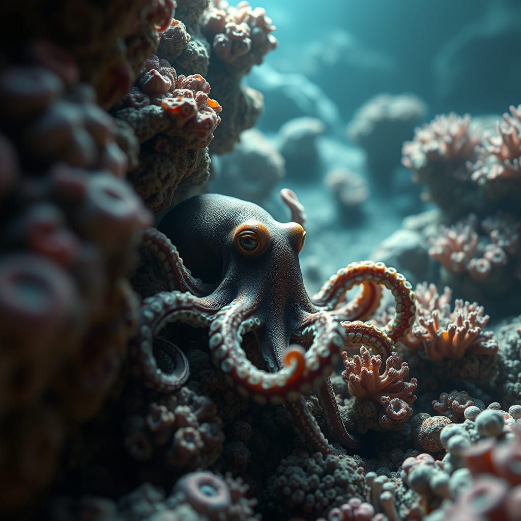 Octopus hiding in a coral reef - Epic Cinematic Octopus Hide...