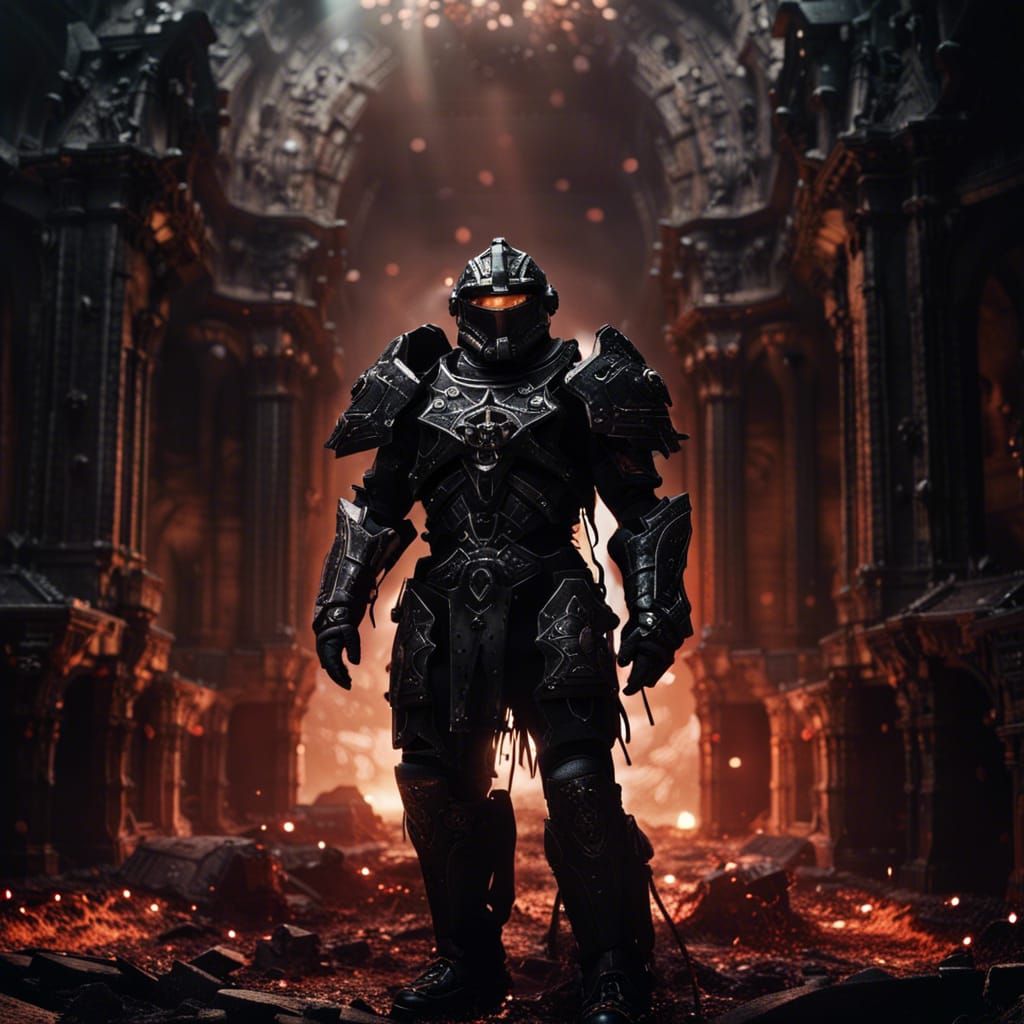 Male soldier heavy armored halo spartan black combat armor demonic ...