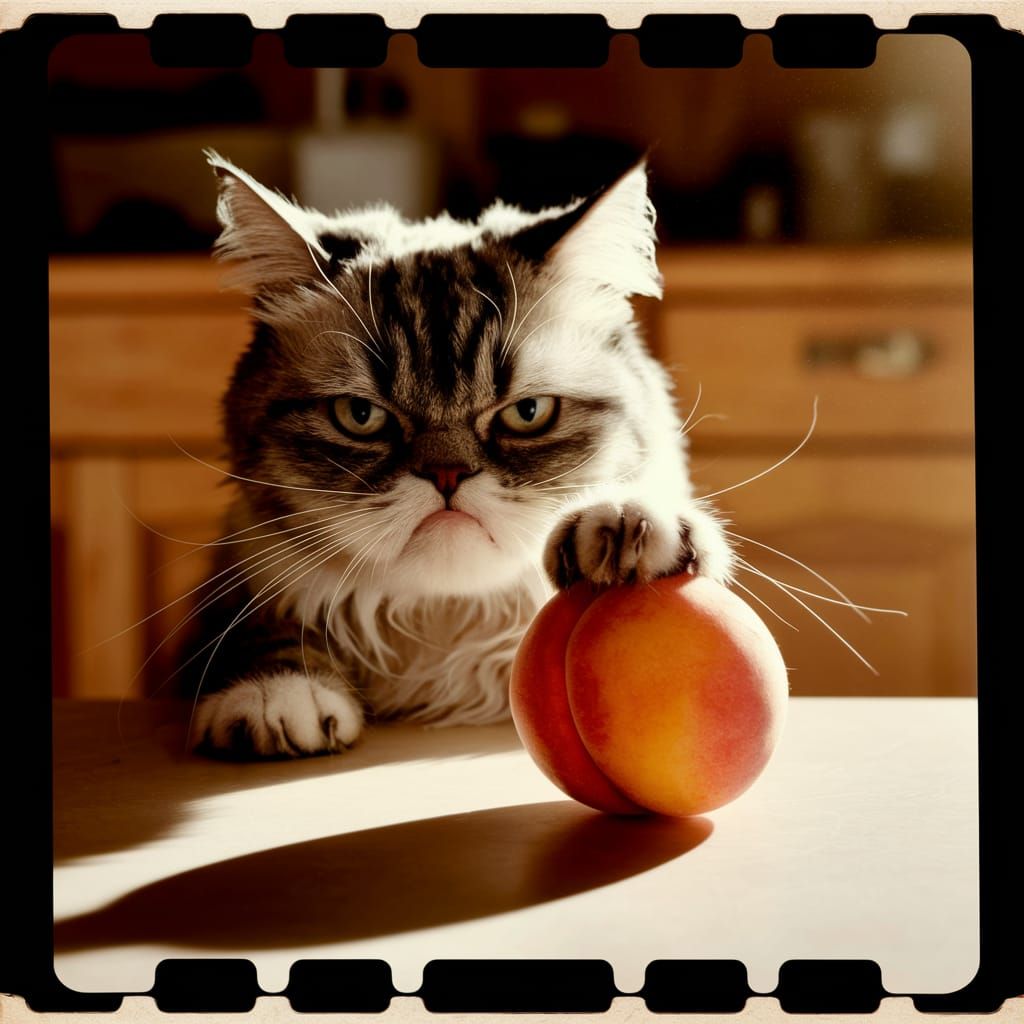 Grumpy Cat Scratches at Juicy Peach in Warmly Lit ... - AI Art