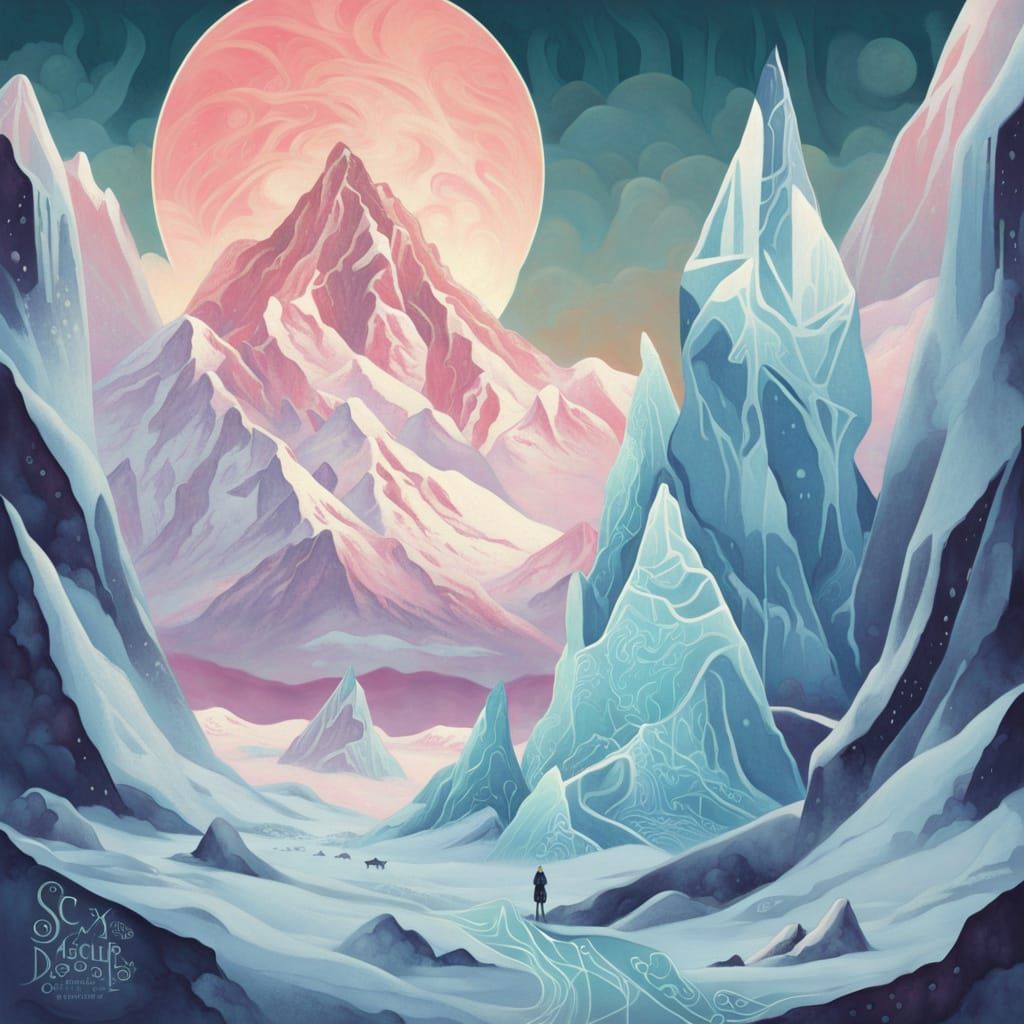 Ethereal Art Nouveau Dreamscape with Chalky Icy Mo... - AI Art