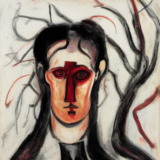 Ethereal Vampire Emerges from Crimson Veil in Dark... - AI Art