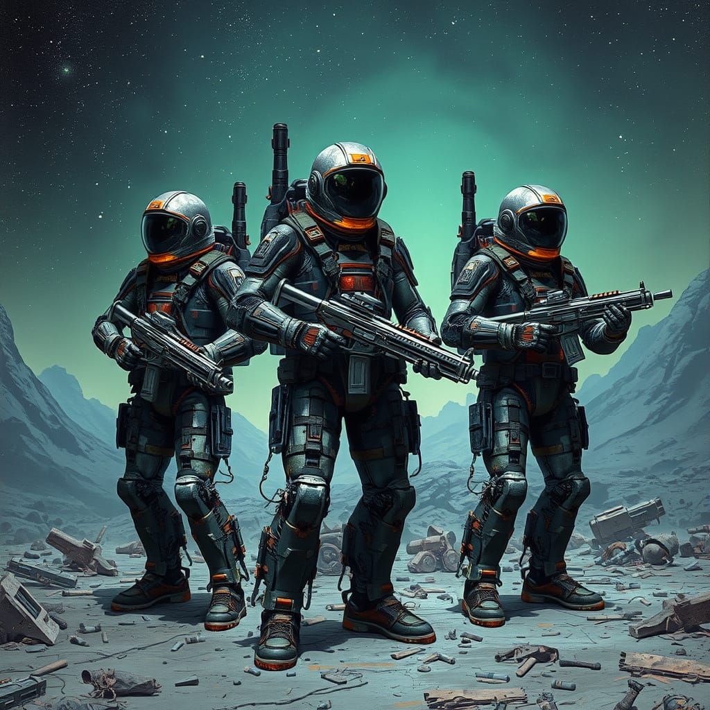 Gritty Space Warriors Ready for Battle in a Ravage... - AI Art