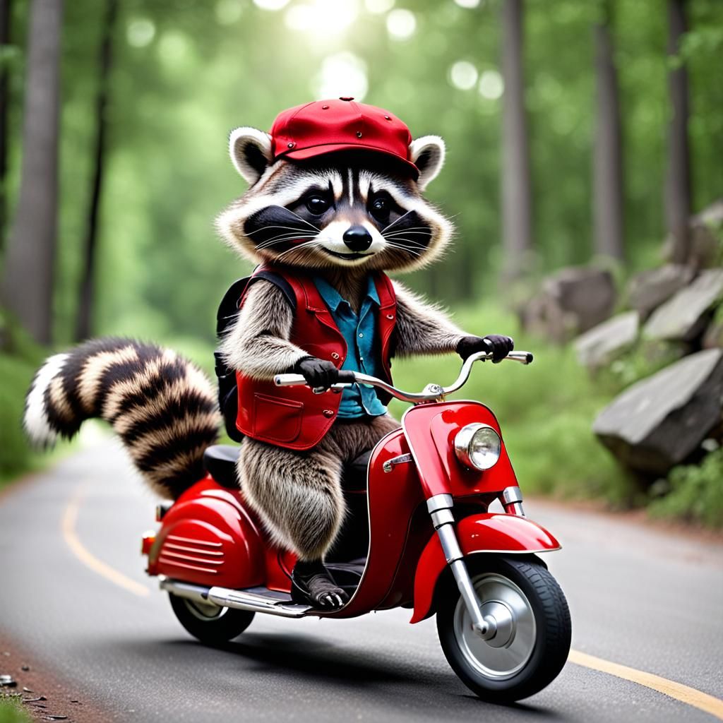 romantic raccoon riding red rambler - AI Generated Artwork - NightCafe ...