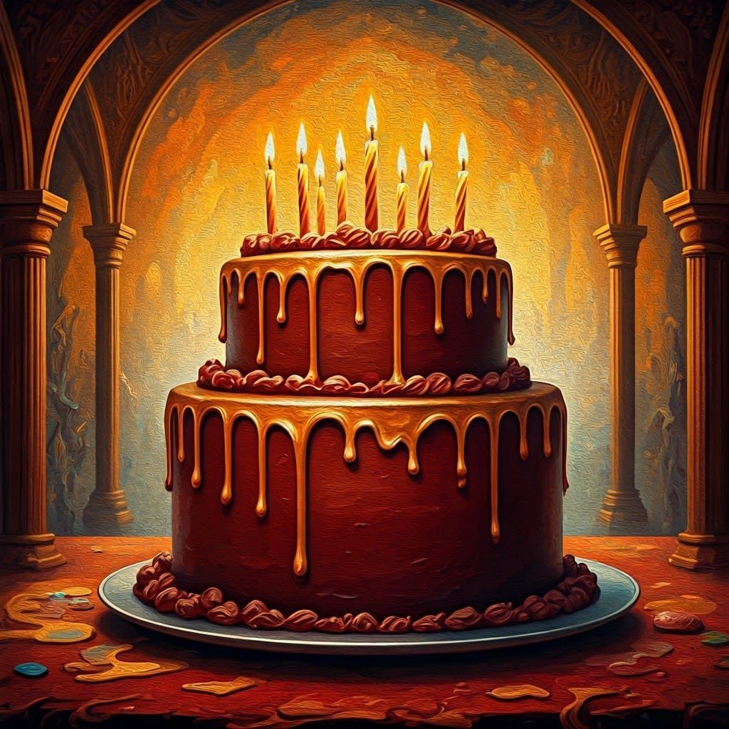 - Surreal Chocolate Cake in a Dreamlike Realm with Impasto...