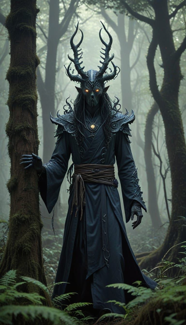Mysterious Asian Eldritch Forest Protector - AI Art