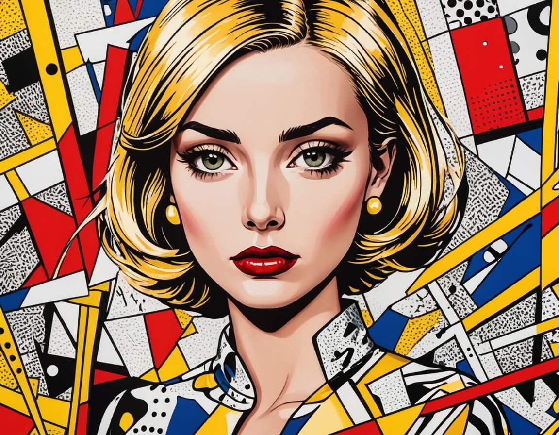 Roy Lichtenstein inspired illustration, pop art style, bright colors, cartoon aesthetic, high ...