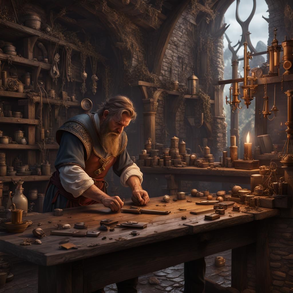 Fantasy, Medieval, Man working, Workshop - AI Generated Artwork ...