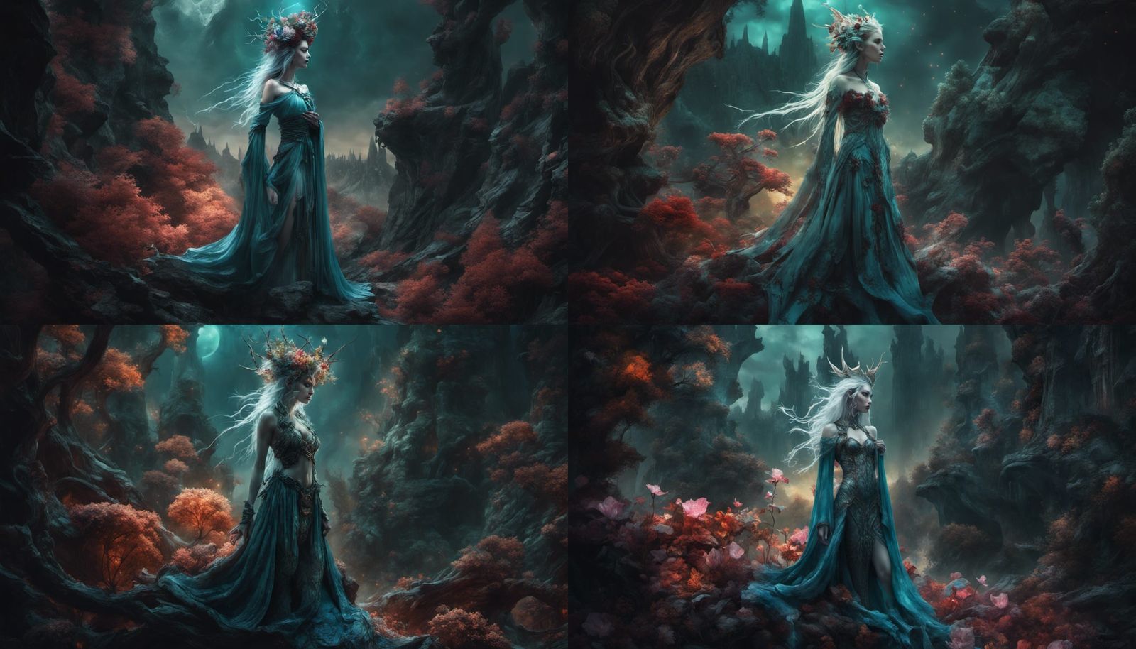 "Reborn of Light, Beautiful Elf Queen, Corrupted World landscape", Dark ...