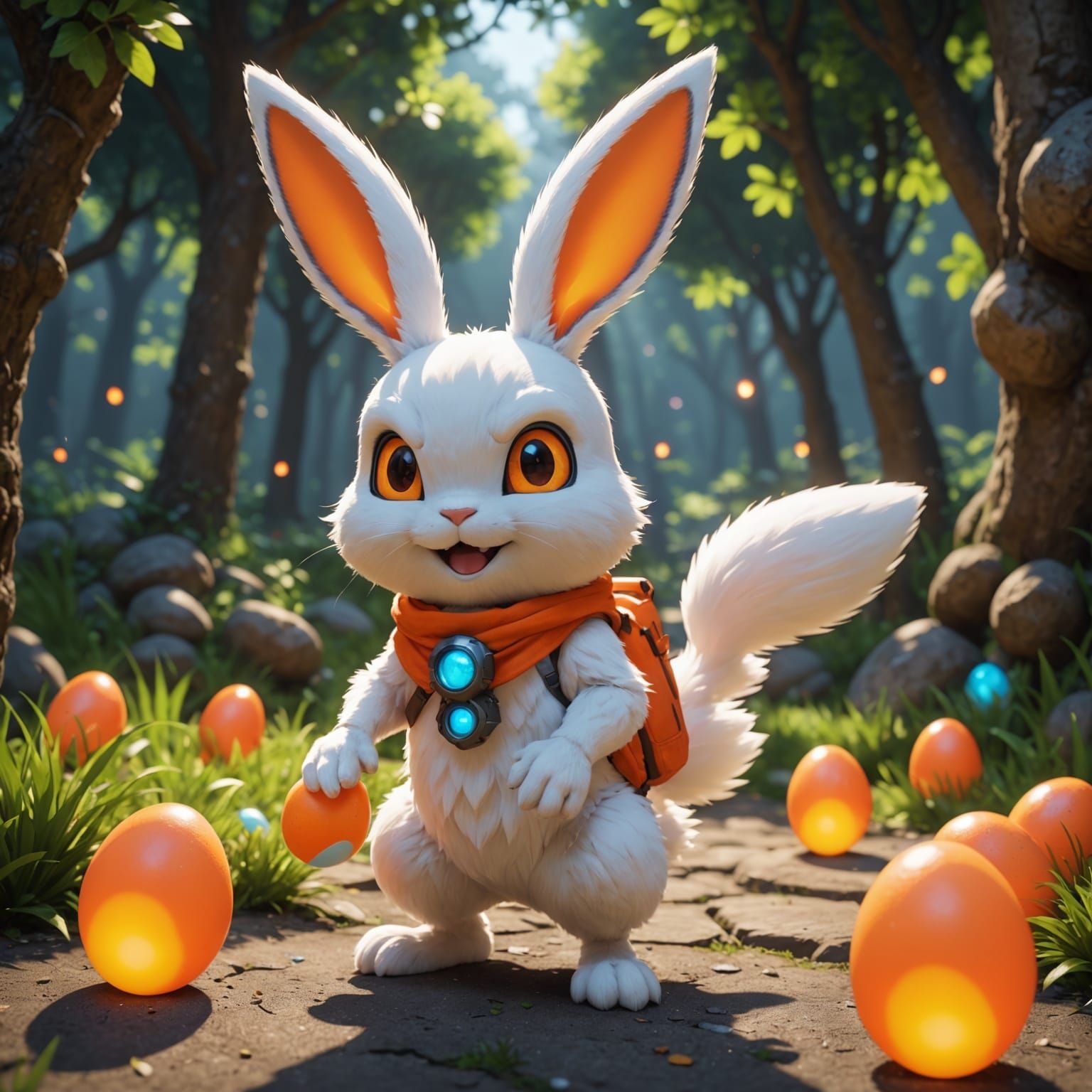 Scorbunny with glowing eggs and magical powers.