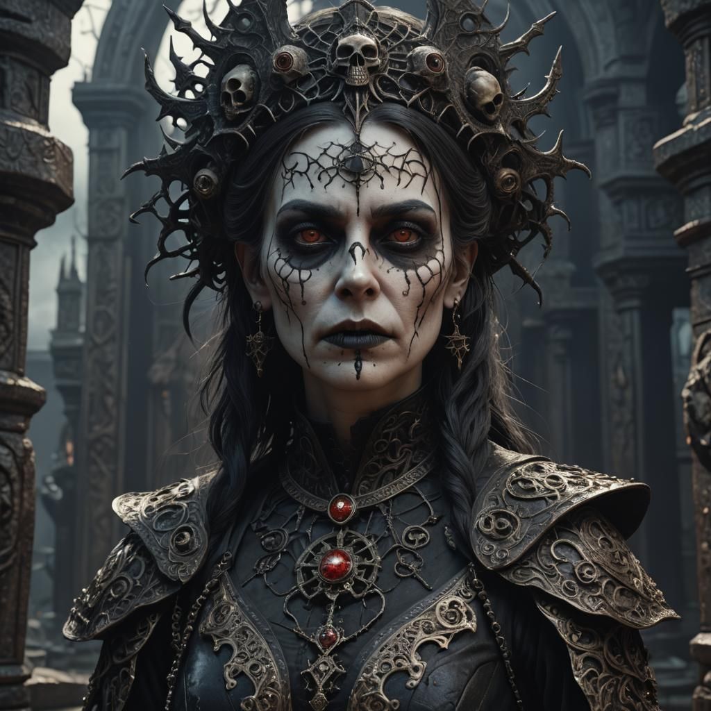 A goth macabre grotesque female wearing occult attire, horror, dark ...