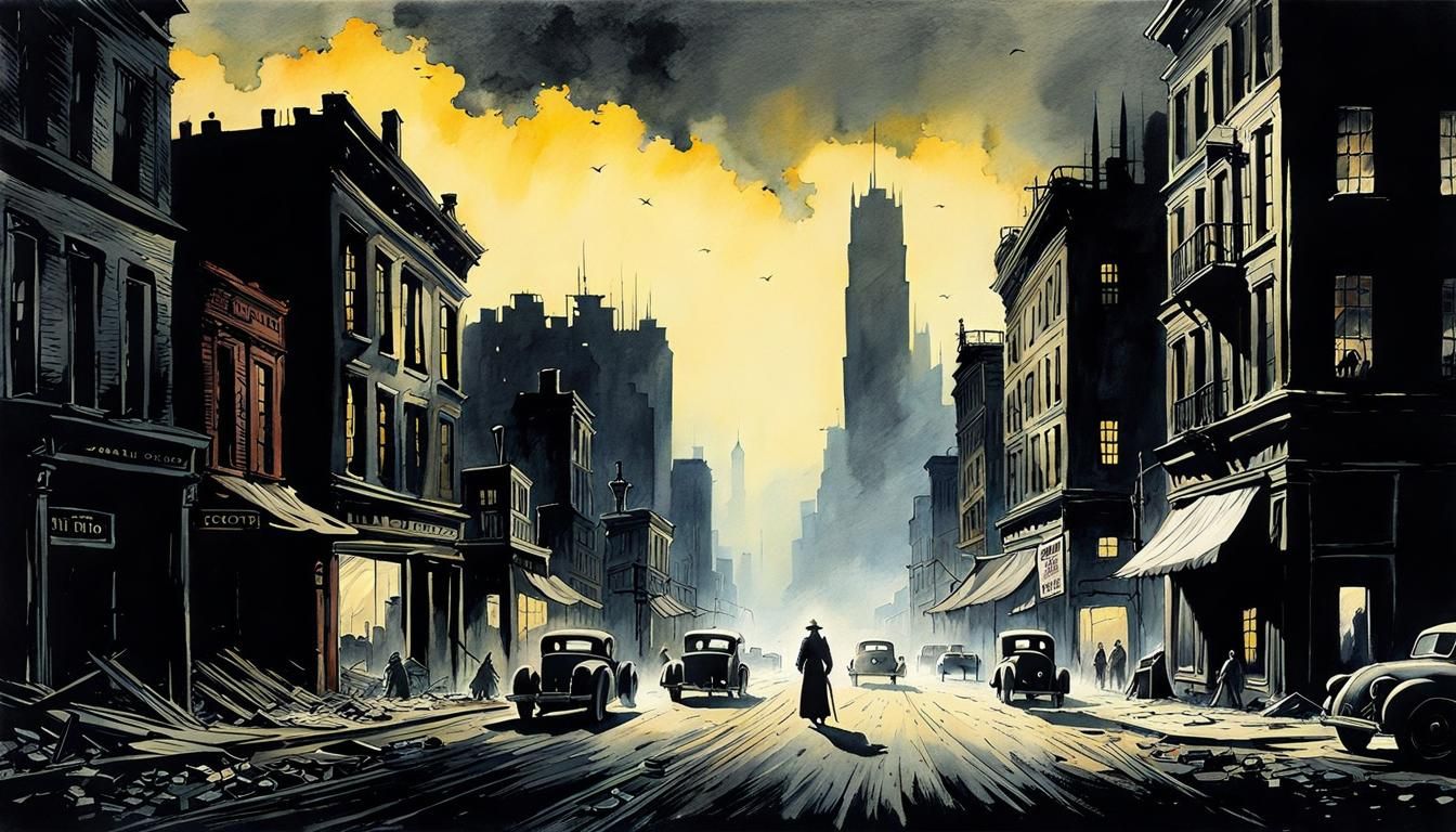 " Ghost Town": a big nearly deserted dystopian city: with tall ...