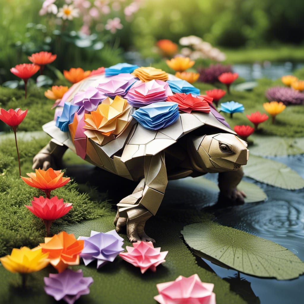 Origami Turtle Pond - AI Generated Artwork - NightCafe Creator