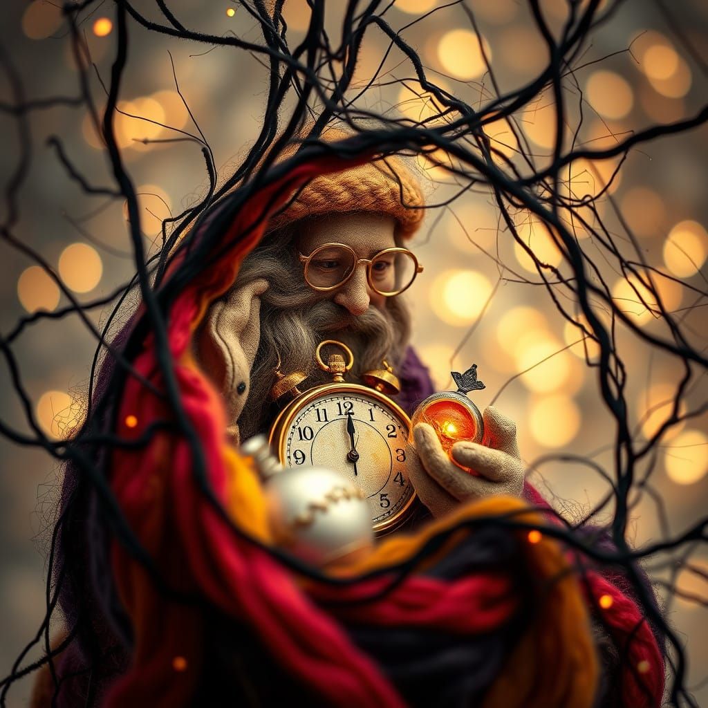 Unraveling colorful felted wool art of a New Years Eve Celebration ...