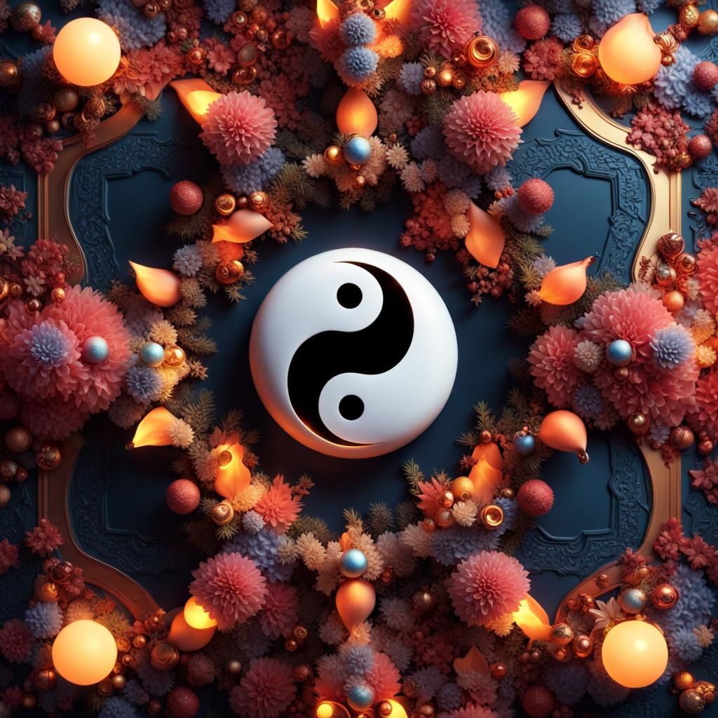 yin yang, kaleidoscopic, Christmas, Flexography, wide shot, Substance 3D, High contrast ...