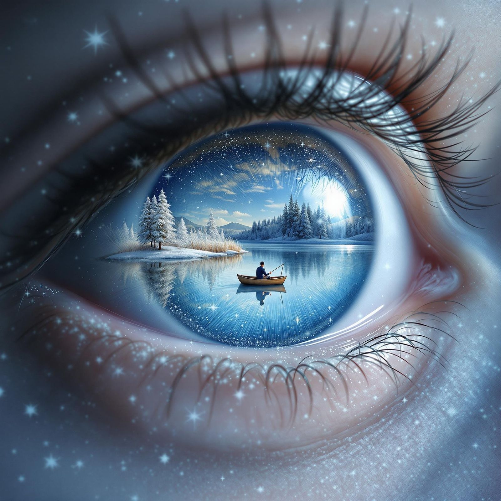 A stunning, surreal digital macro CGI art of an eye.