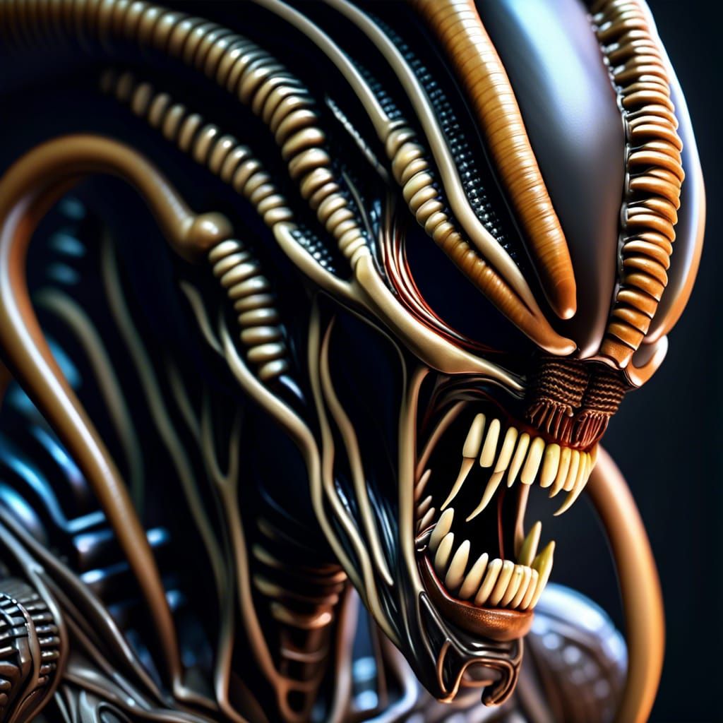 hyperdetailed xenomorph face make with a pretzel ; created with ...