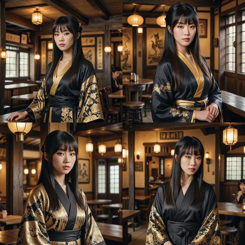 A Regal Japanese Woman in Antique Tavern - AI Art