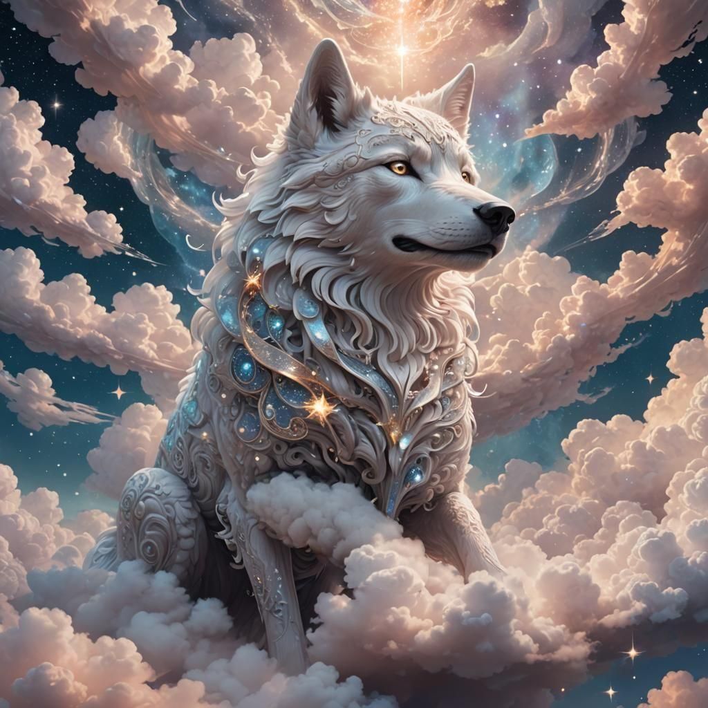 Celestial wolf among the clouds - AI Generated Artwork - NightCafe Creator
