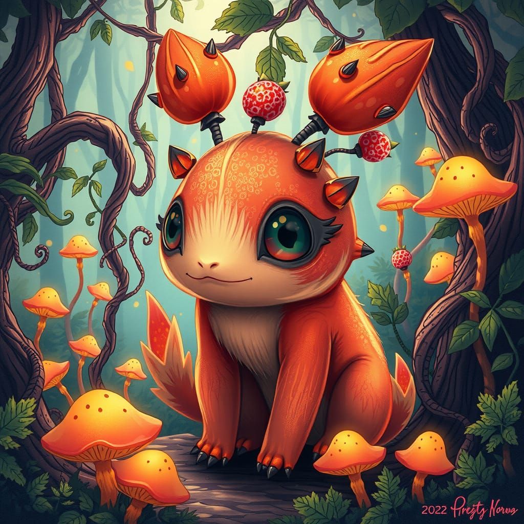 Copper Berry Monster Foo - Whimsical Copper Creature in Lush...