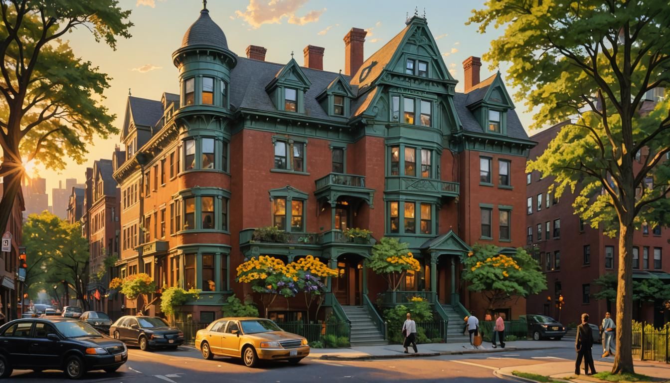 Queen Anne style three story house, round corner turret, New York City ...