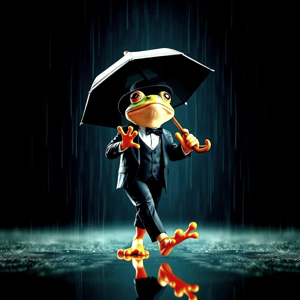 dynimic motion,Unique, materpiece, cinema,detailed,A very cheerful frog ...