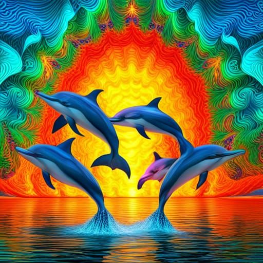 Multiple dolphins 8k resolution intricately detailed triadic colors ...