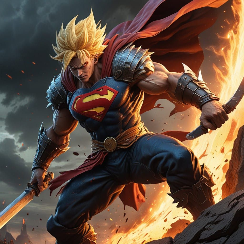 Guts X Goku X Superman Fusion - Epic Fantasy Superhero Fusio...
