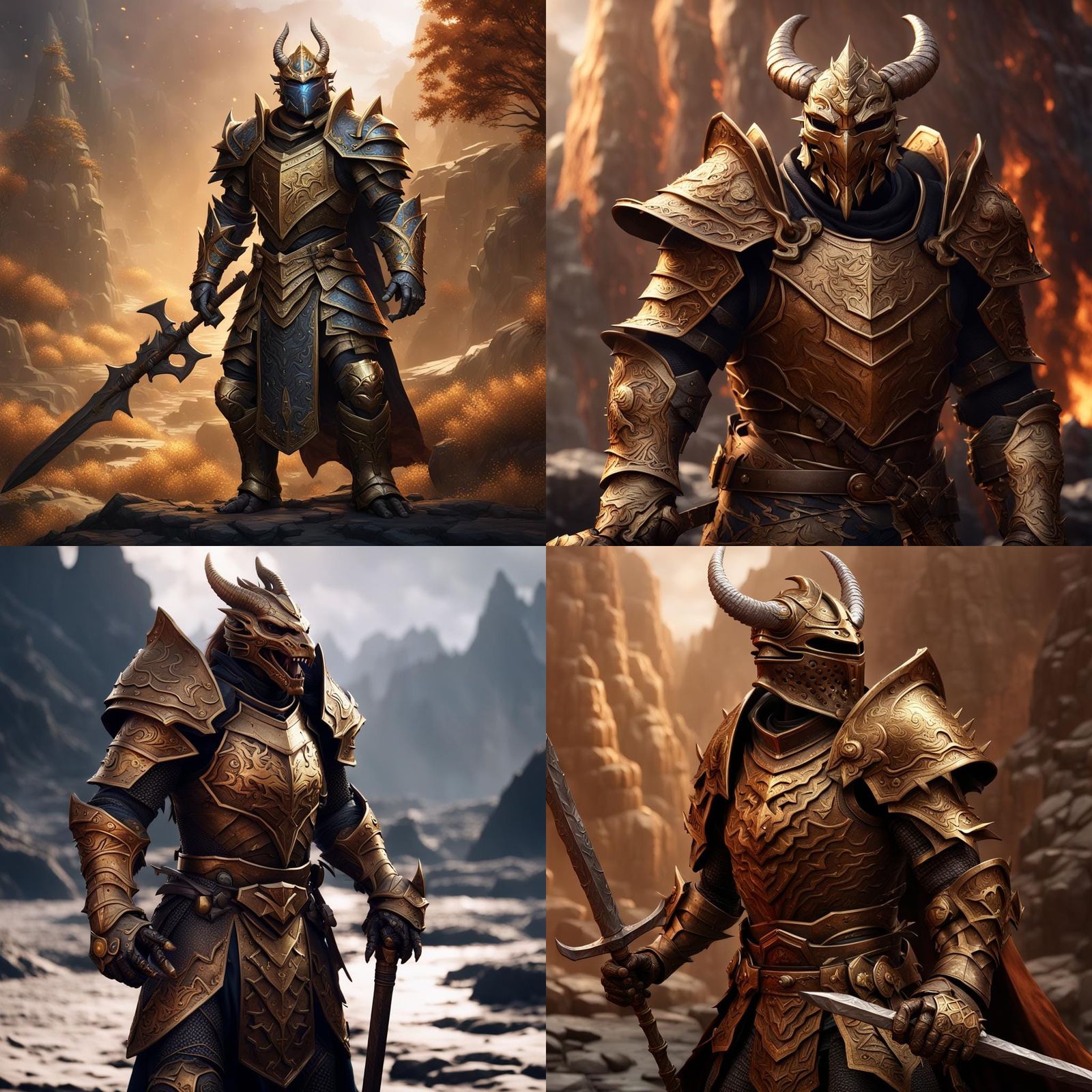 bronze Dragonborn knight, DnD character, metal armour, no helmet, - AI ...