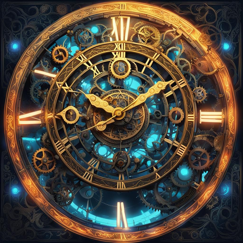 clock of time, with intricate details of clock, and machinery like ...
