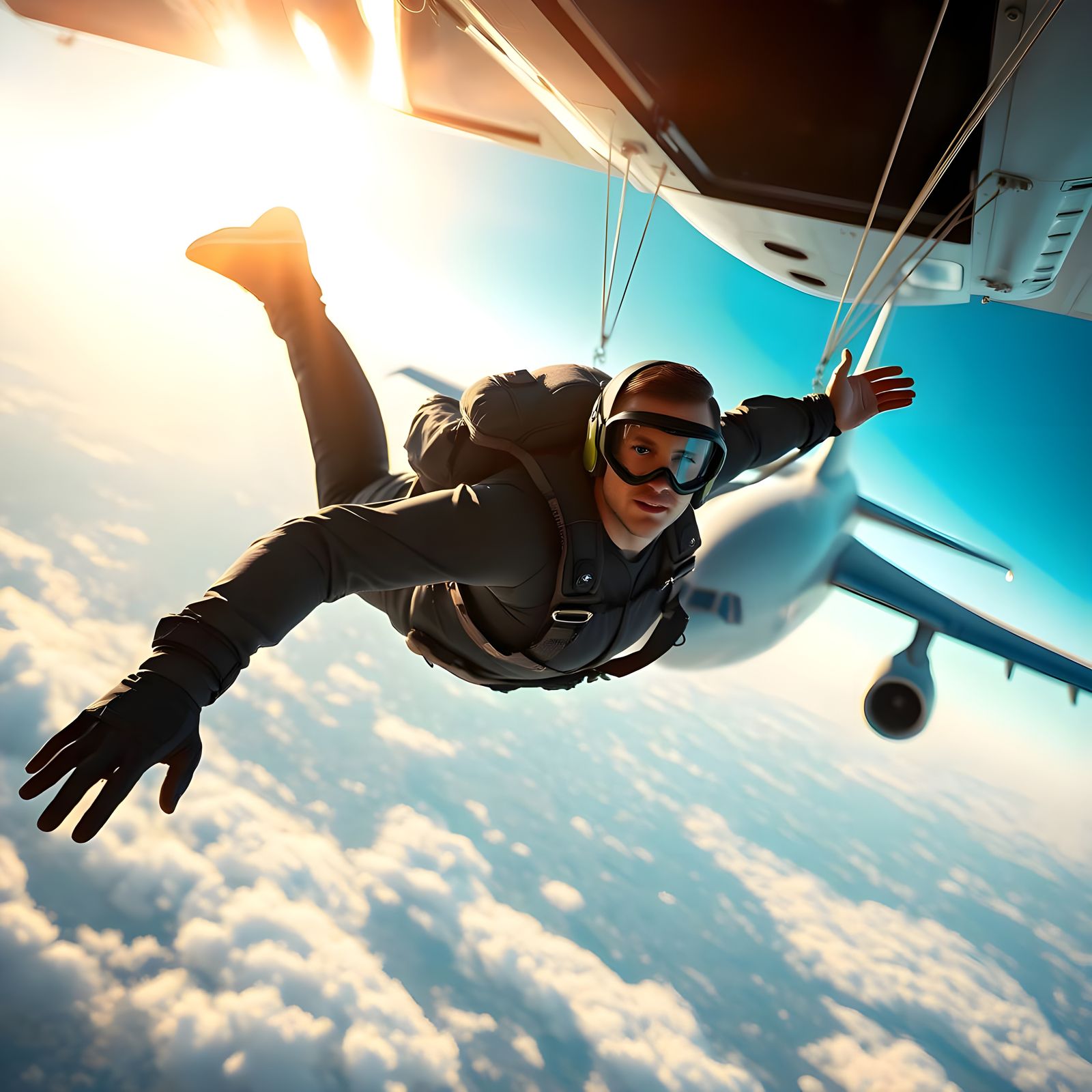 A beautiful masterpiece of a gorgeous man jumping out of a visible ...