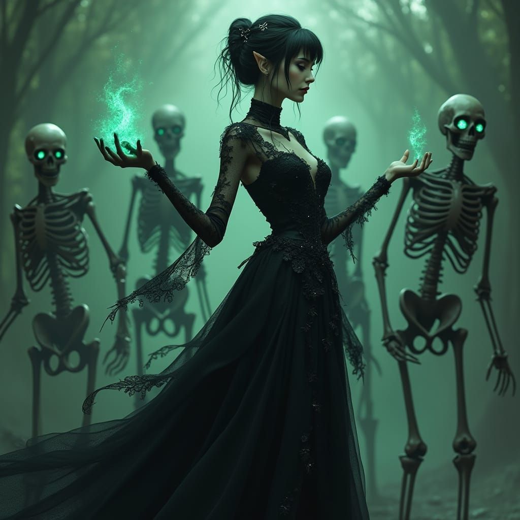 Shadow Elf Necromancer in Victorian Style - AI Art