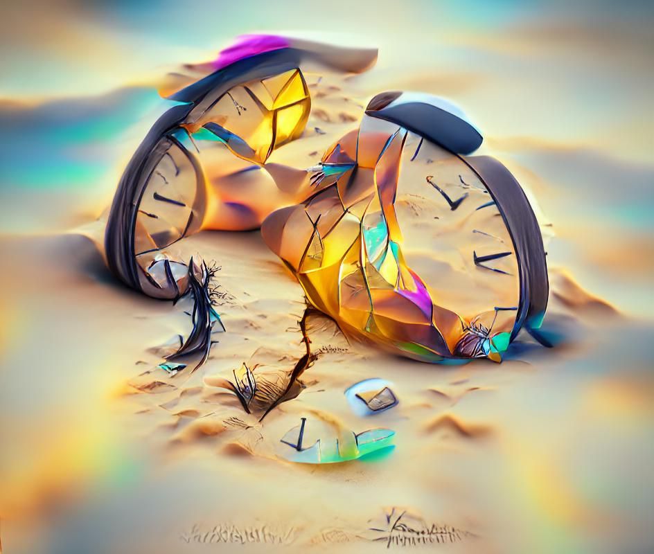 Time Runs Out broken shattered lying on sand fantasy worn 8k resolution ...