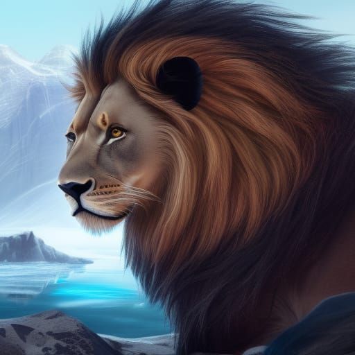 lion on a glacier - AI Generated Artwork - NightCafe Creator