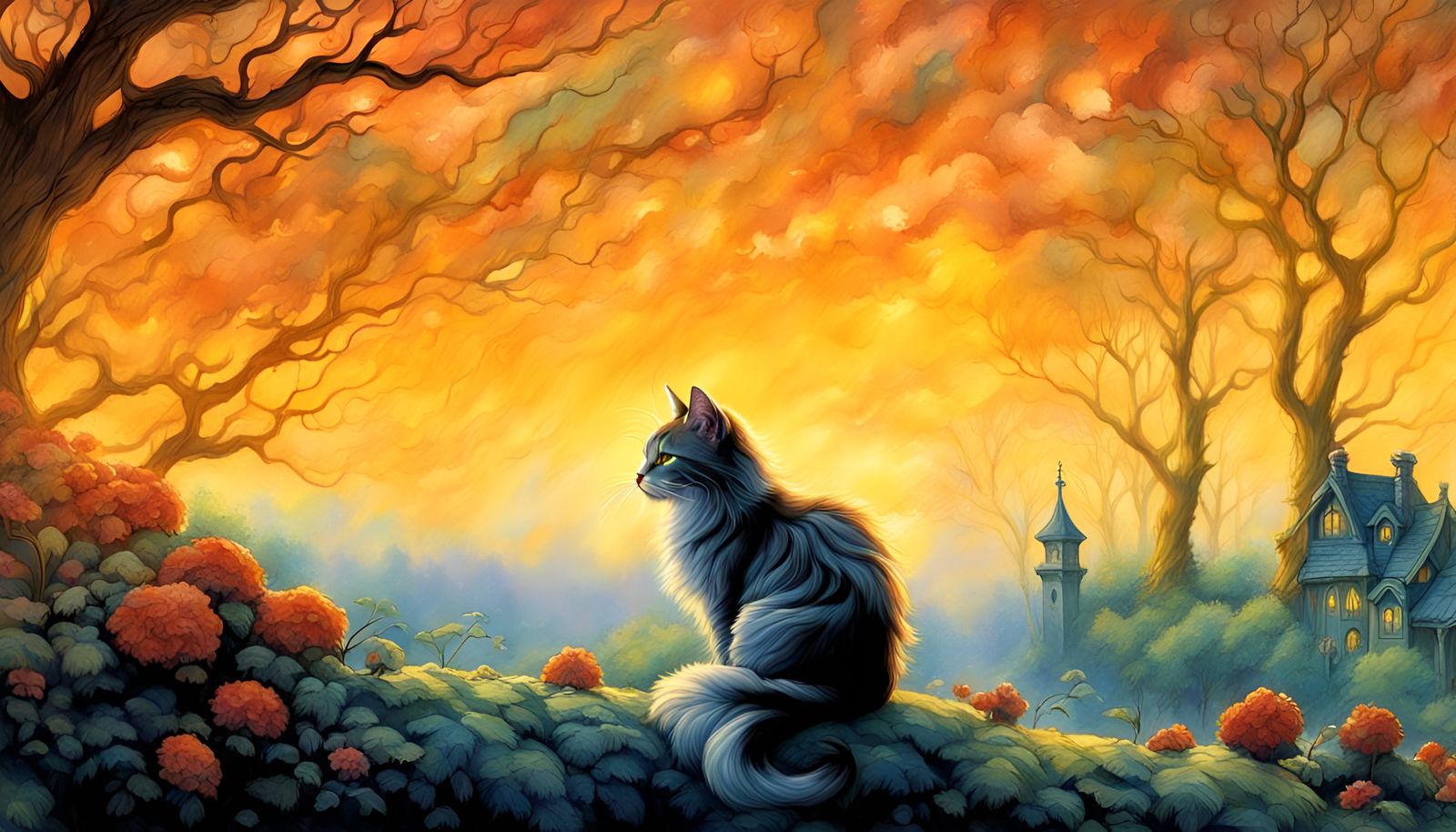 Beautiful fluffy fantasy cat, art by arthur rackham, by Julie Bell ...