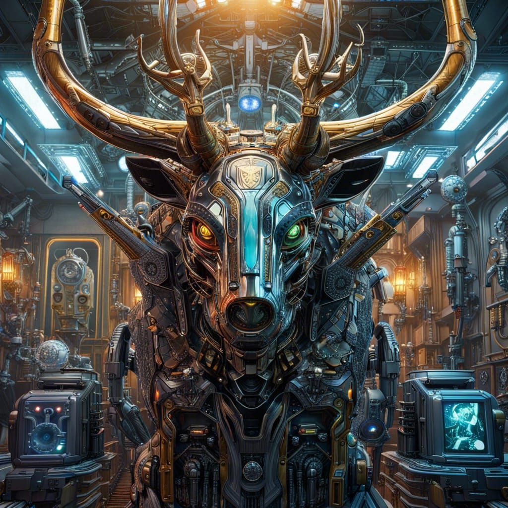 Android Stag as navigator of a robot transformer - AI Generated Artwork ...