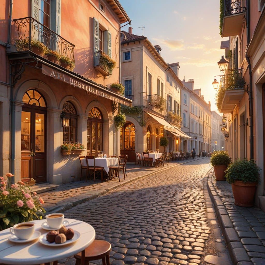 Romantic Roman Street Scene in Whimsical Watercolo... - AI Art