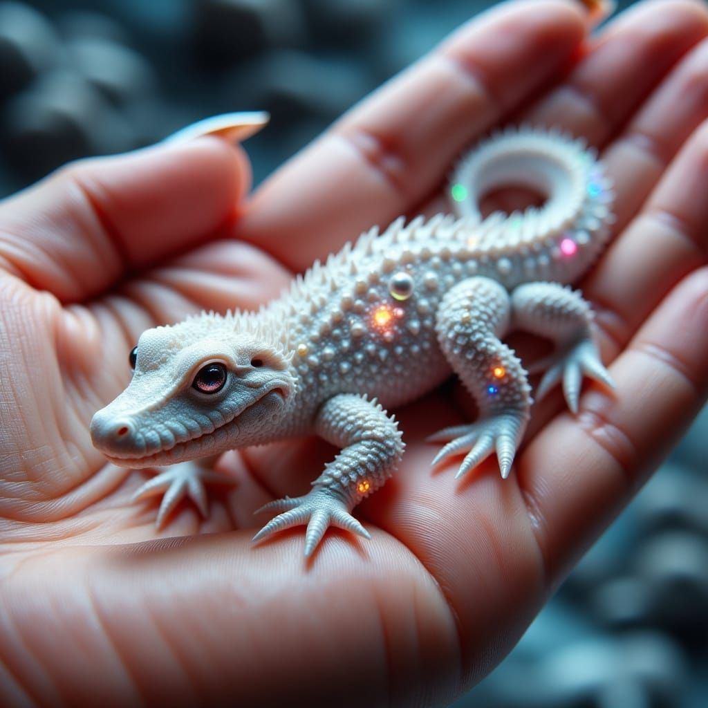Hyper Realistic Mini Albino Alligator with Rainbow... - AI Art
